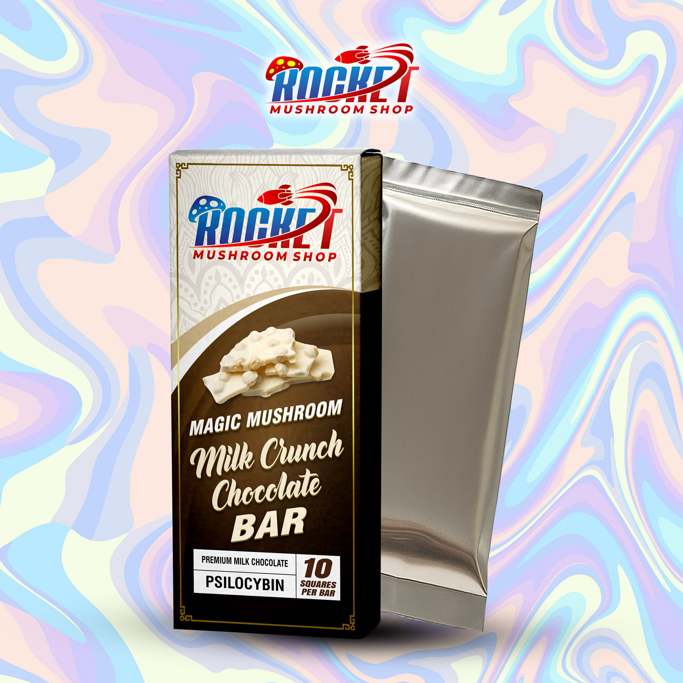 Magic Mushroom Milk Crunch Chocolate Bar - Rocket Mushroom Shop