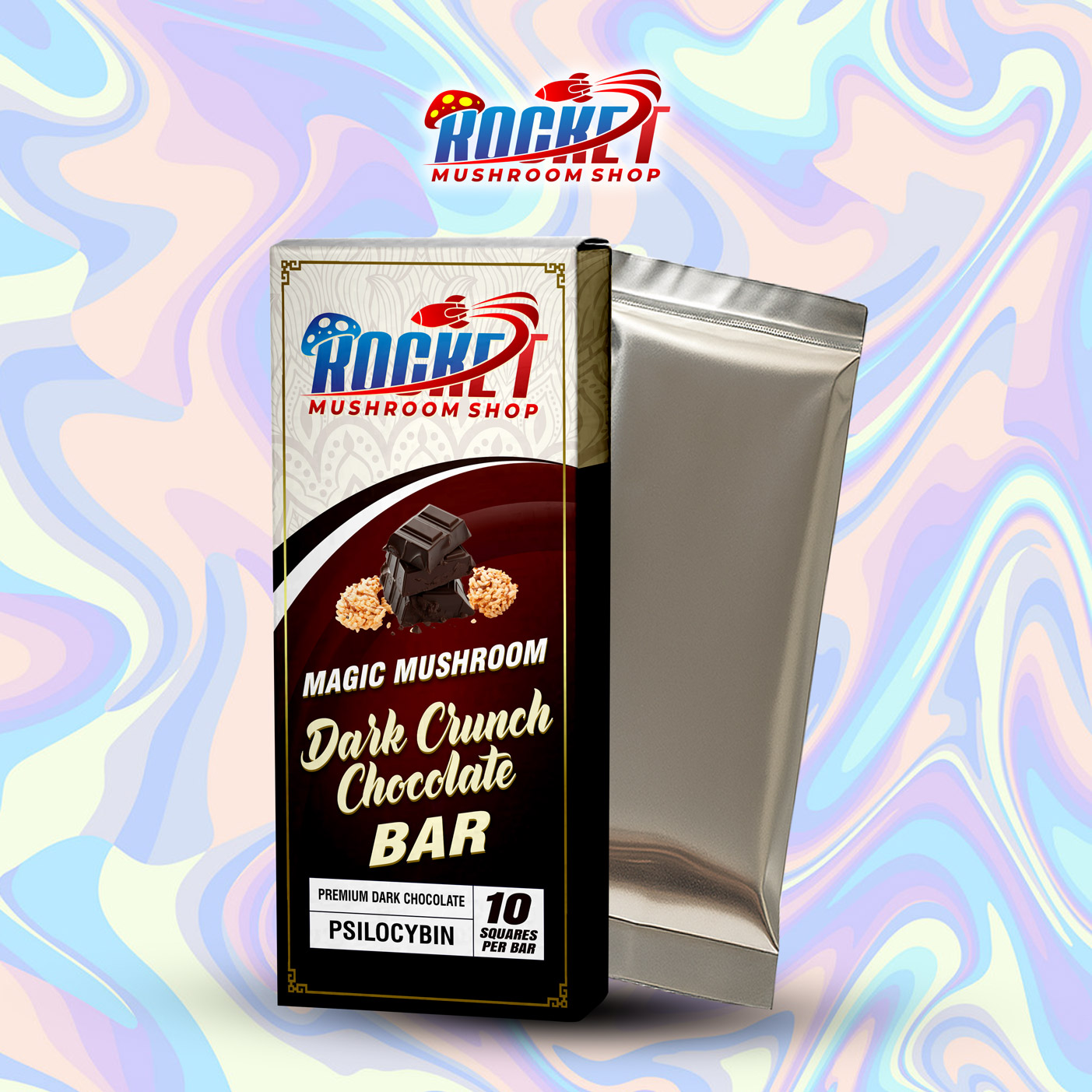 Magic Mushroom Dark Crunch Chocolate Bar - Rocket Mushroom Shop